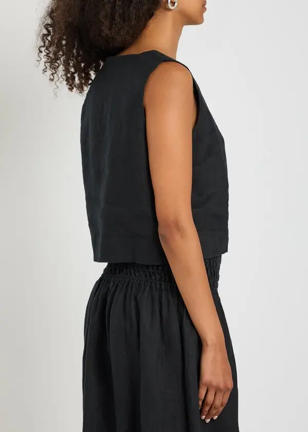 Rails Akira Linen Square Neck Cropped Top - Black