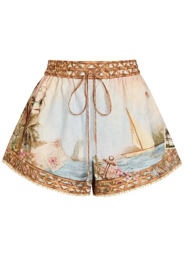 Zimmermann Mahon Printed Linen Shorts - Multicoloured