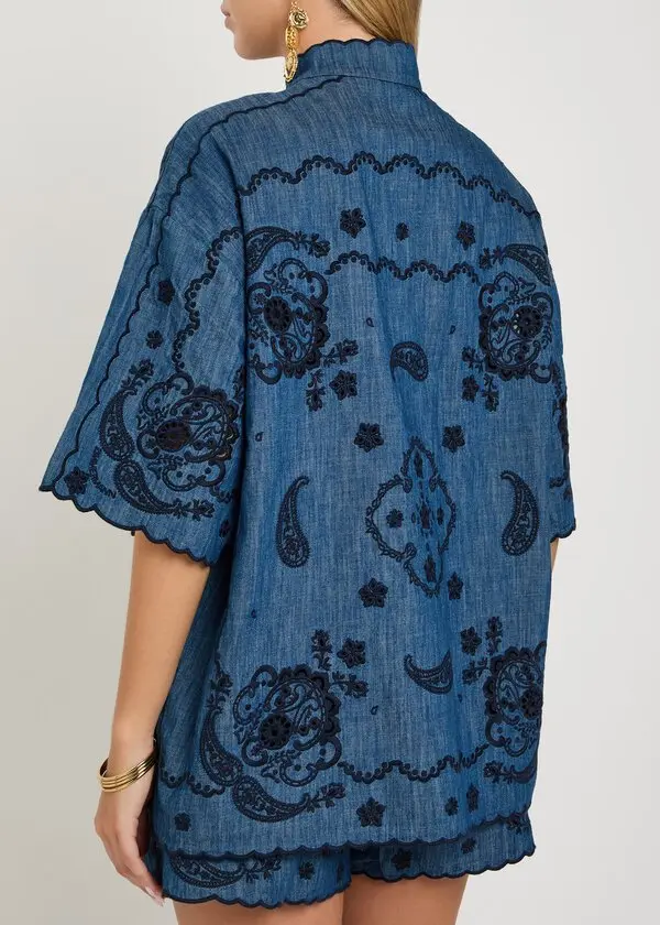 Zimmermann Aster Embroidered Denim Shirt - Blue