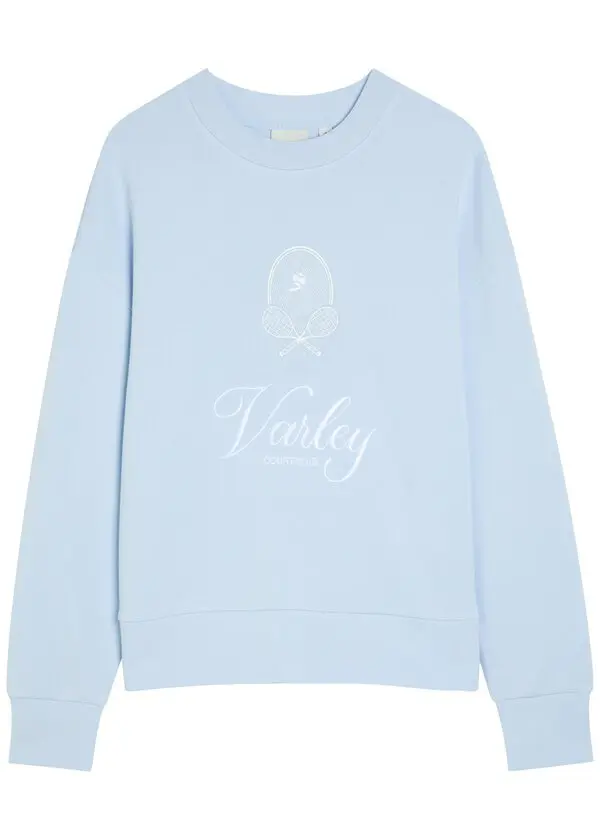 Varley Embroidered Stretch-jersey Crewneck Sweatshirt - Light Blue