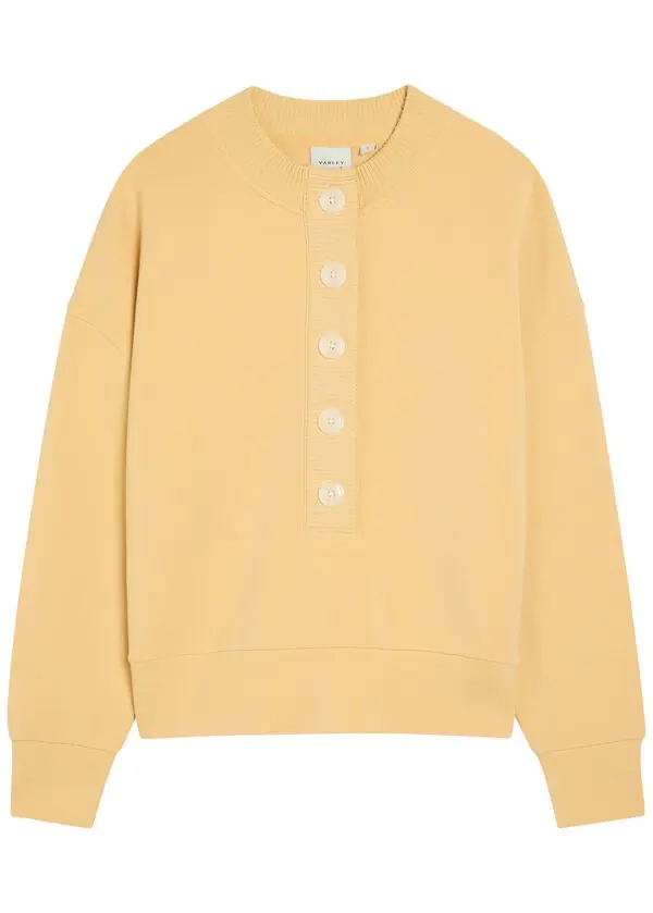 Varley Reena Button-down Stretch-jersey Sweatshirt - Yellow