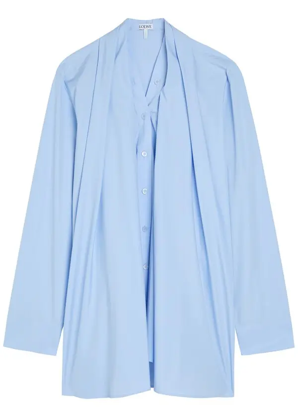 Loewe Pleated Cotton-poplin Shirt - Light Blue