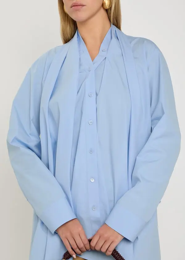 Loewe Pleated Cotton-poplin Shirt - Light Blue