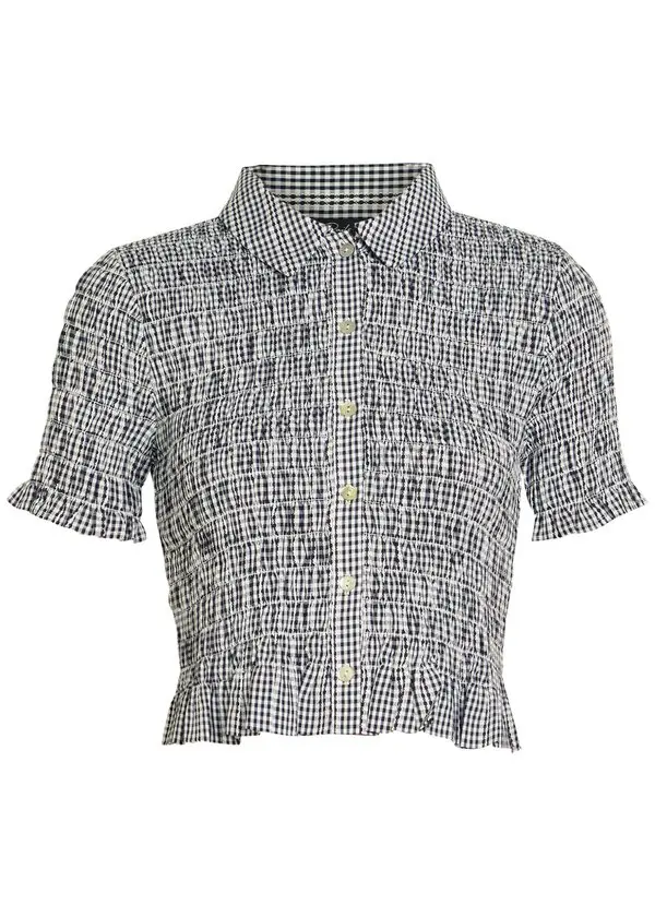Rails Alton Smocked Gingham Cotton-poplin Shirt
