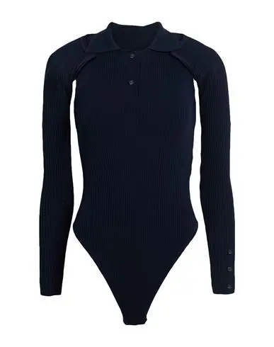 Jacquemus Ribbed Knit Bodysuit With Buttoned Neckline - Navy