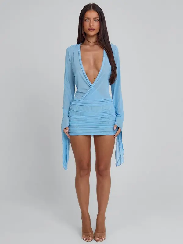 OUTCAST Jolene Mini Dress With Plunge Neckline And Angel Sleeves