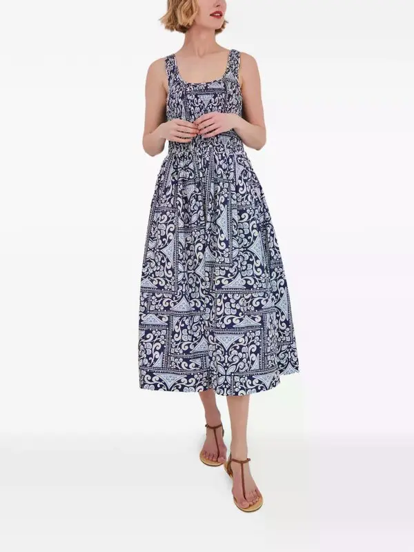 Cara Cara Bergamo Tile-print Smocked-waist Midi Dress
