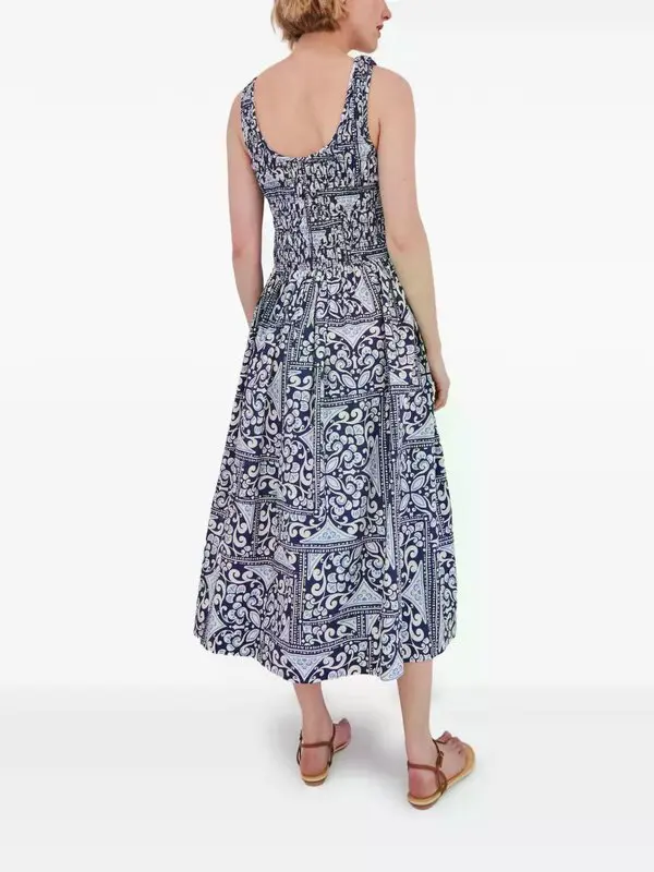 Cara Cara Bergamo Tile-print Smocked-waist Midi Dress