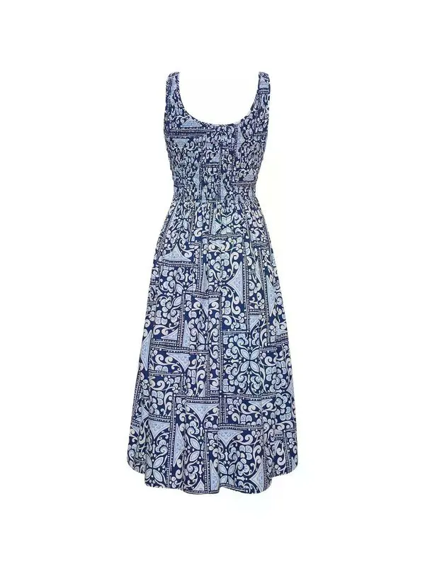 Cara Cara Bergamo Tile-print Smocked-waist Midi Dress