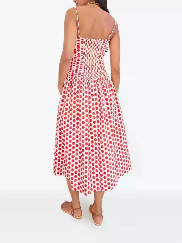 Cara Cara Rahi Ruched Polka-dot Midi Dress