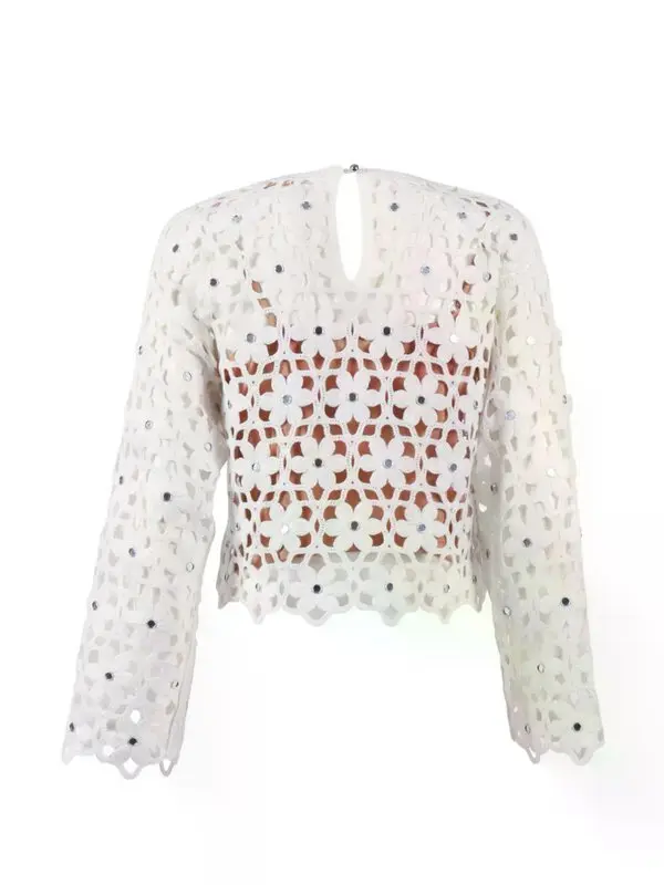 Michael Kors Mirror-embellished Floral Crochet Blouse - White