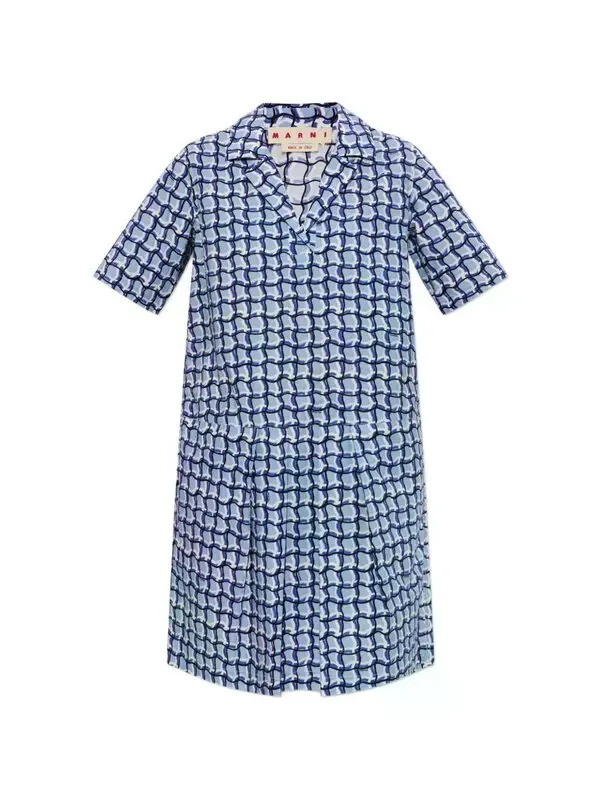 Marni Geometric Print V-neck Mini Dress - Blue