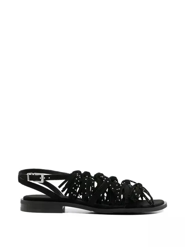 Ash Panic Studded Fringed Slingback Sandals - Black