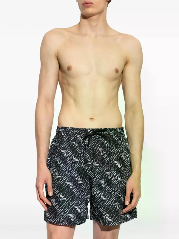 Emporio Armani Logo Print Drawstring Swim Shorts