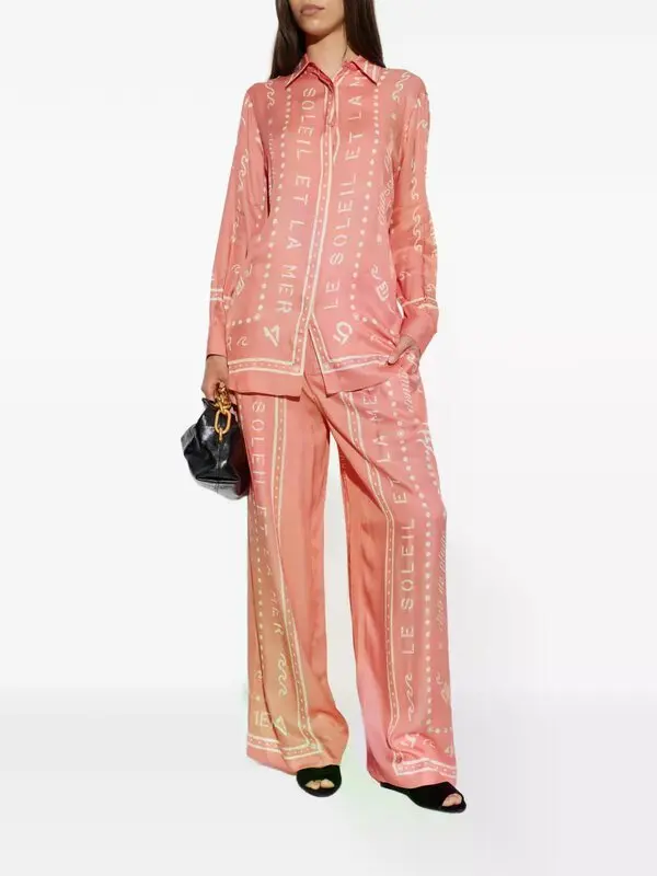 Balmain Slogan Print Palazzo Pants - Pink