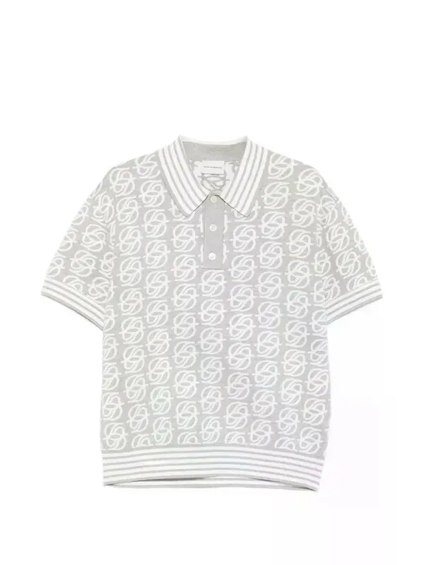 Drole De Monsieur Monogram-knit Striped-trim Polo Shirt - Grey