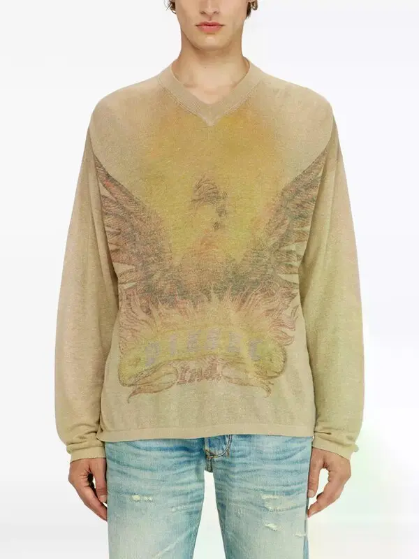 DIESEL® Phoenix Print V-neck Sweater