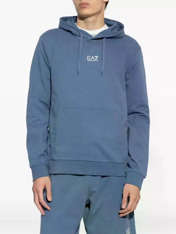 EA7 Logo Print Drawstring Hoodie