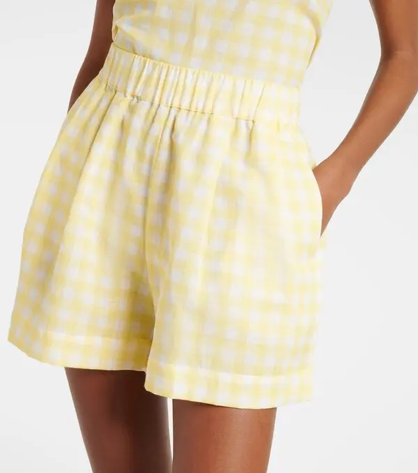 Asceno Gingham Linen And Cotton Shorts - Yellow