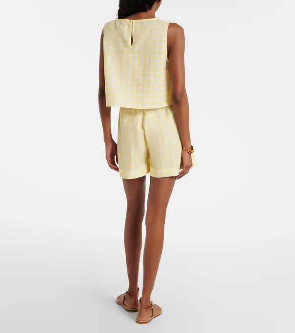Asceno Gingham Linen And Cotton Shorts - Yellow