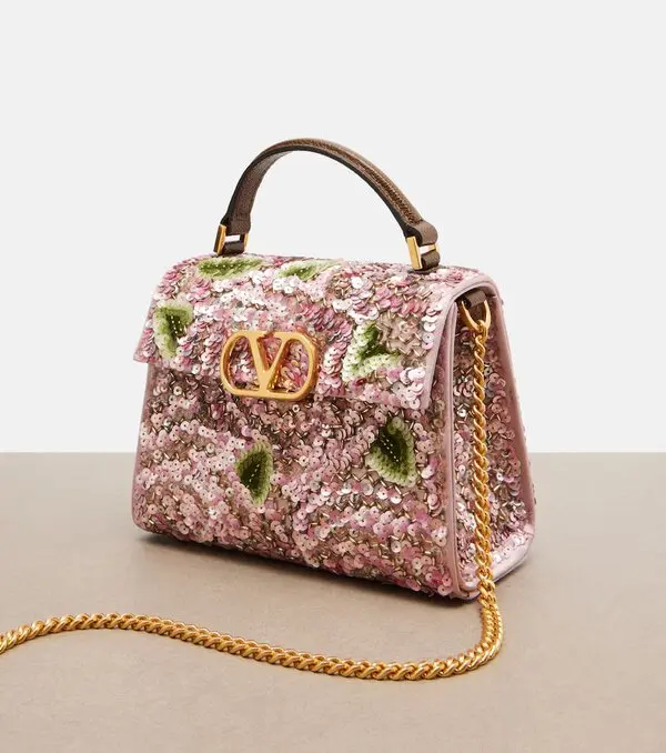 Valentino Garavani Vsling Mini Sequined Top-handle Bag - Pink