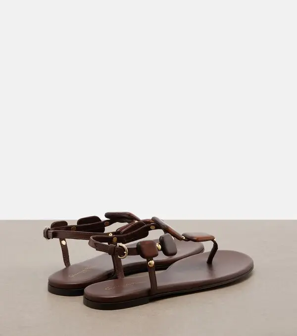 GIANVITO ROSSI Leather Thong Sandals With Wood Embellishment