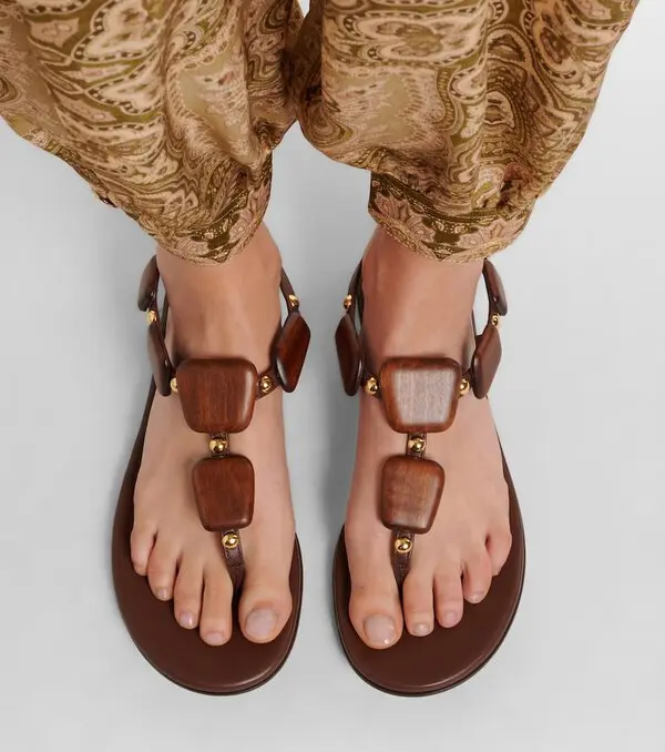 GIANVITO ROSSI Leather Thong Sandals With Wood Embellishment