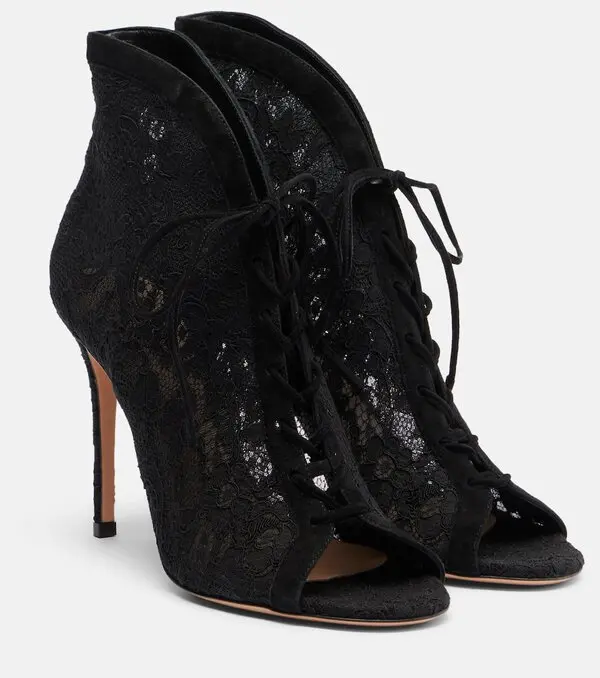 GIANVITO ROSSI Lace-up Suede And Lace Ankle Boots - Black