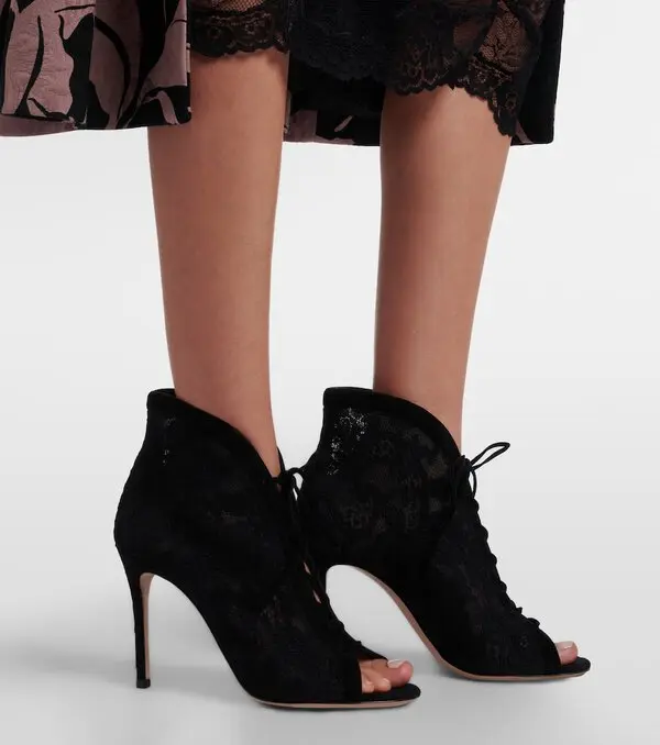 GIANVITO ROSSI Lace-up Suede And Lace Ankle Boots