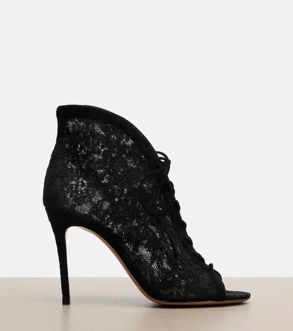 GIANVITO ROSSI Lace-up Suede And Lace Ankle Boots