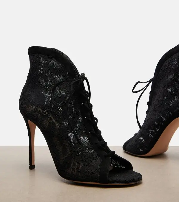 GIANVITO ROSSI Lace-up Suede And Lace Ankle Boots