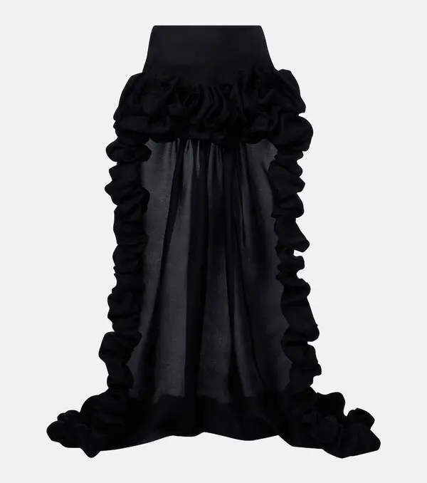 Saint Laurent Asymmetric Ruffled Silk Gazar Miniskirt