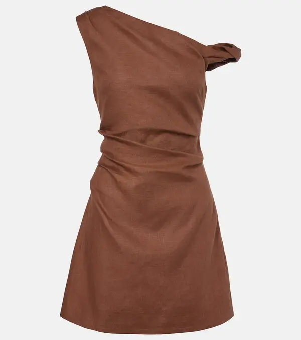 SIR. Asymmetric Linen Minidress - Brown