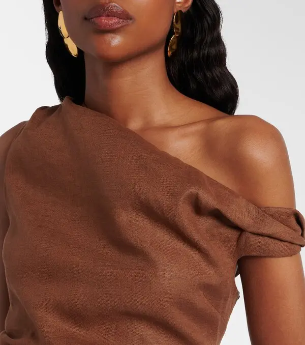 SIR. Asymmetric Linen Minidress - Brown