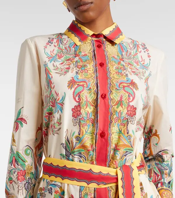 Etro Paisley Belted Cotton Shirt Dress - White