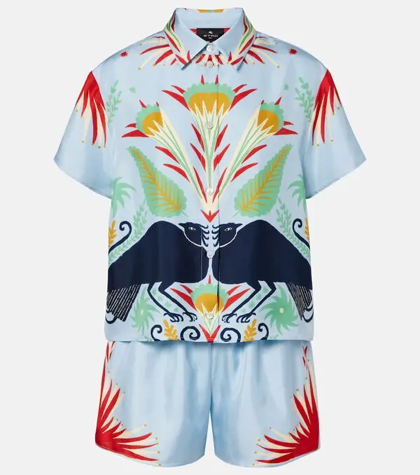 Etro Printed Silk Pajamas - Blue