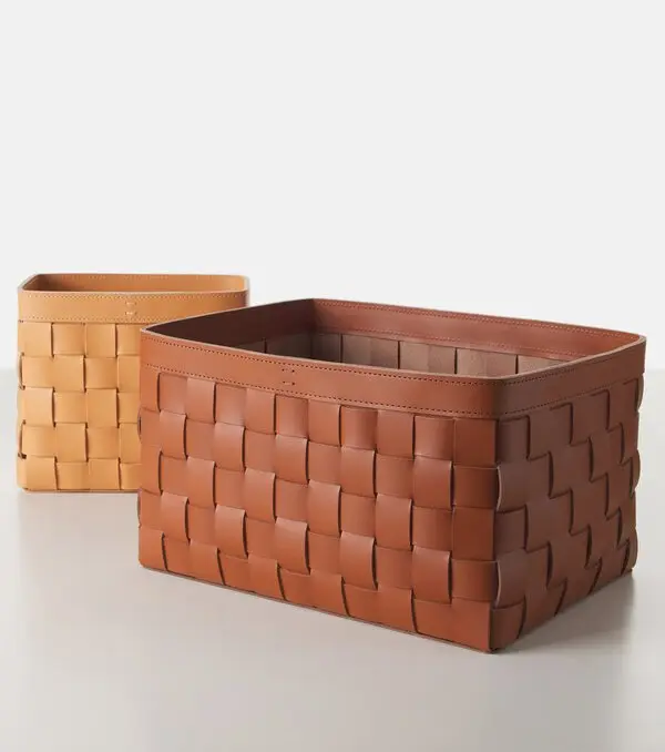 GIOBAGNARA Mondina Large Woven Leather Basket - Brown