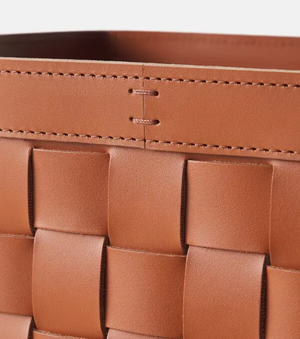 GIOBAGNARA Mondina Large Woven Leather Basket - Brown
