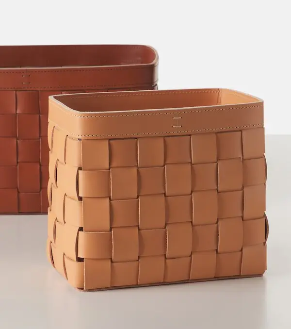 GIOBAGNARA Mondina Small Woven Leather Basket
