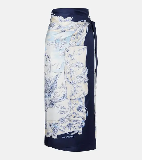 FERRAGAMO Printed Silk Wrap Skirt