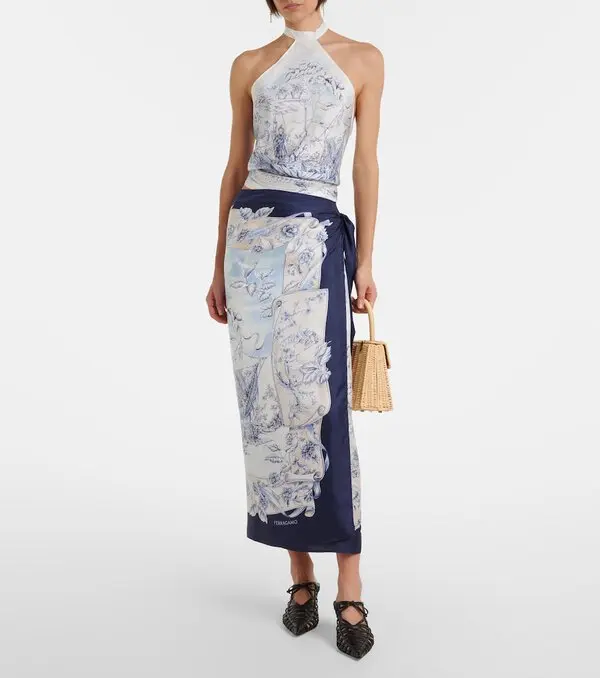 FERRAGAMO Printed Silk Wrap Skirt