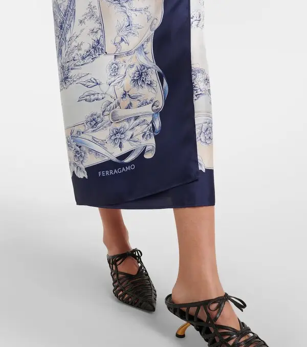 FERRAGAMO Printed Silk Wrap Skirt