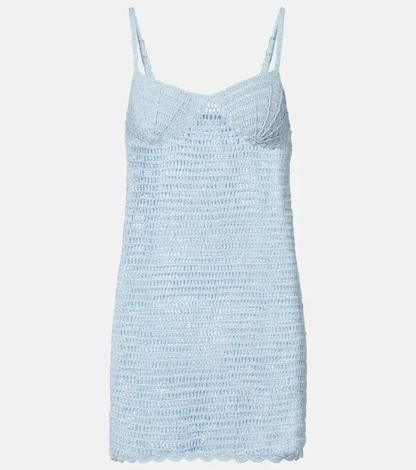 Anna Kosturova Cotton Crochet Minidress - Blue