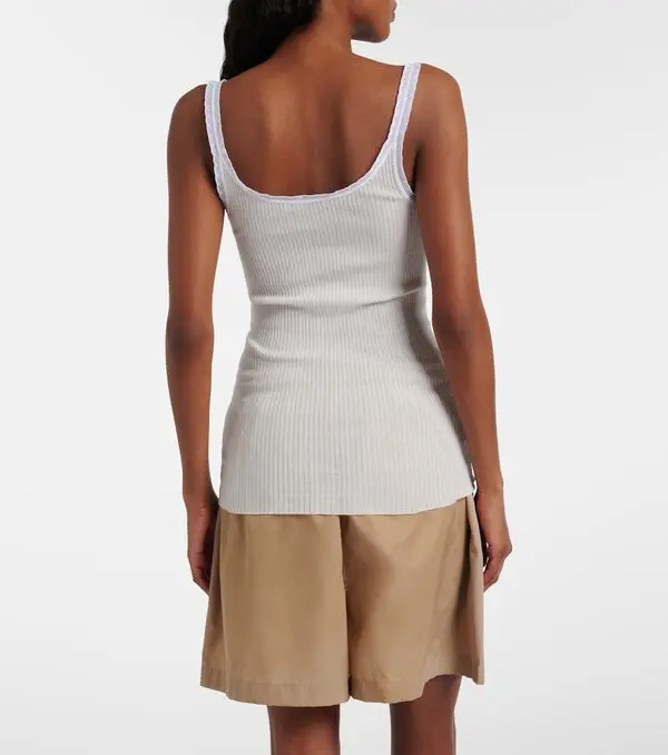 Prada Ribbed-knit Cotton Tank Top With Lace Trim - White