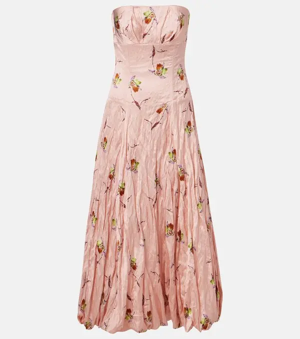 EMILIA WICKSTEAD Kaia Floral Satin Bustier Dress - Pink
