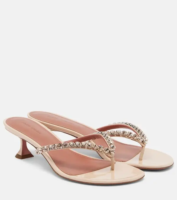 Amina Muaddi Gigi Embellished Leather Thong Sandals - Pink