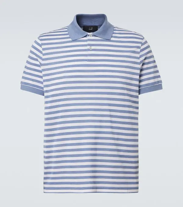 Dunhill Striped Silk And Cotton Polo Shirt - Blue