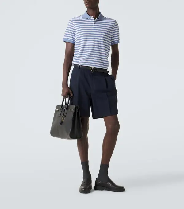 Dunhill Striped Silk And Cotton Polo Shirt - Blue