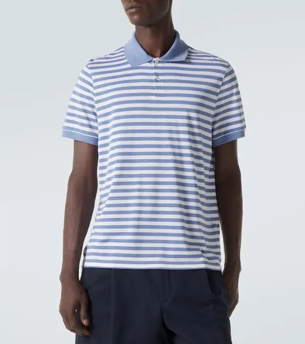 Dunhill Striped Silk And Cotton Polo Shirt - Blue