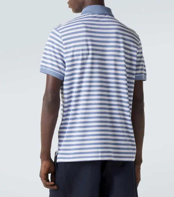 Dunhill Striped Silk And Cotton Polo Shirt - Blue